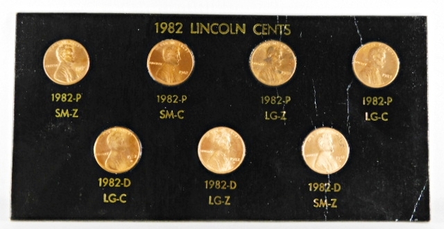 Complete 1982 Lincoln Cent Copper and Zinc Variety Set w/All Large and ...