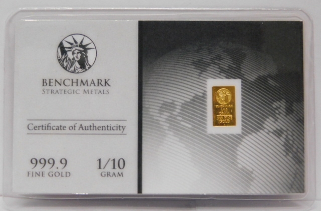 1/10 Gram 999.9 Fine Gold Bar - Benchmark Precious Metals w ...