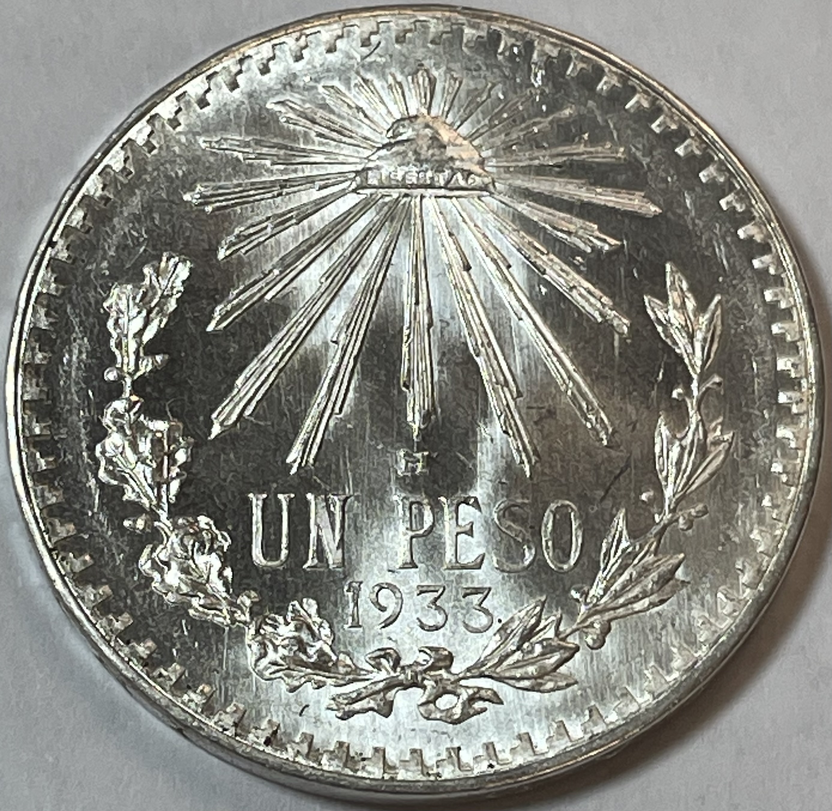 1933 Mexico SILVER Peso - HIGH GRADE Brilliant Uncirculated | Property Room