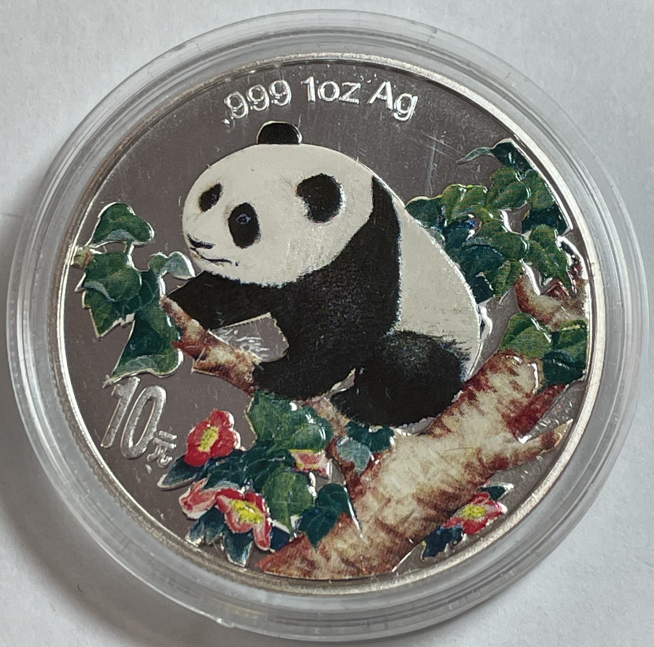1998 1 oz .999 Fine Silver Colorized Chinese Panda in Protective ...