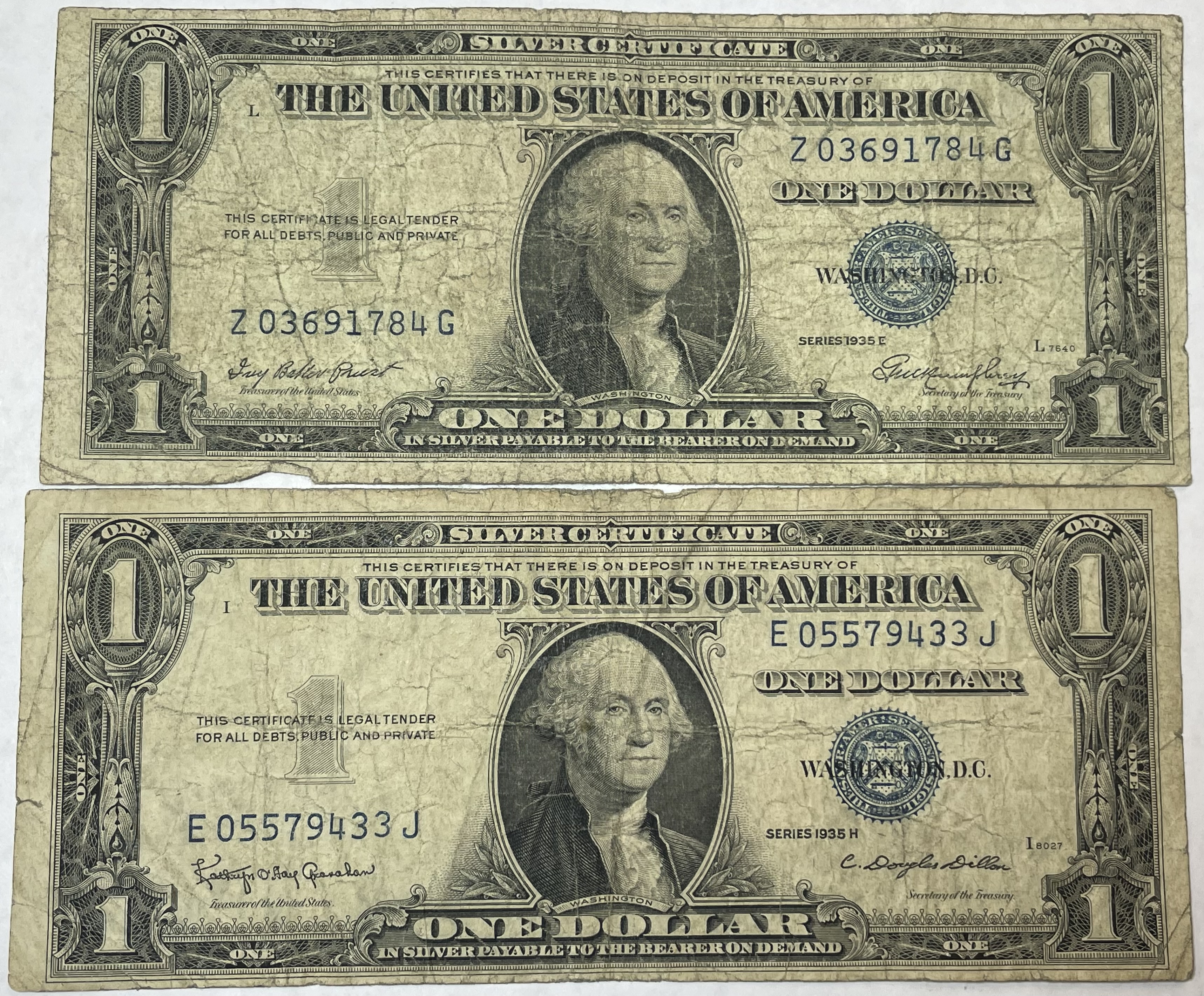 Lot of (2) 1935E No Motto Variety & 1935H w/Motto Variety Silver ...