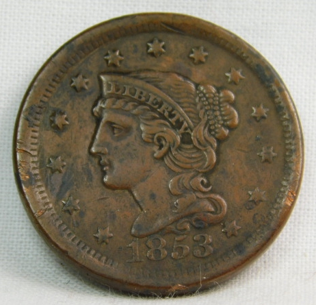 1853 Braided Hair Large Cent - Nice Detail with LIBERTY Fully Visible | Property Room