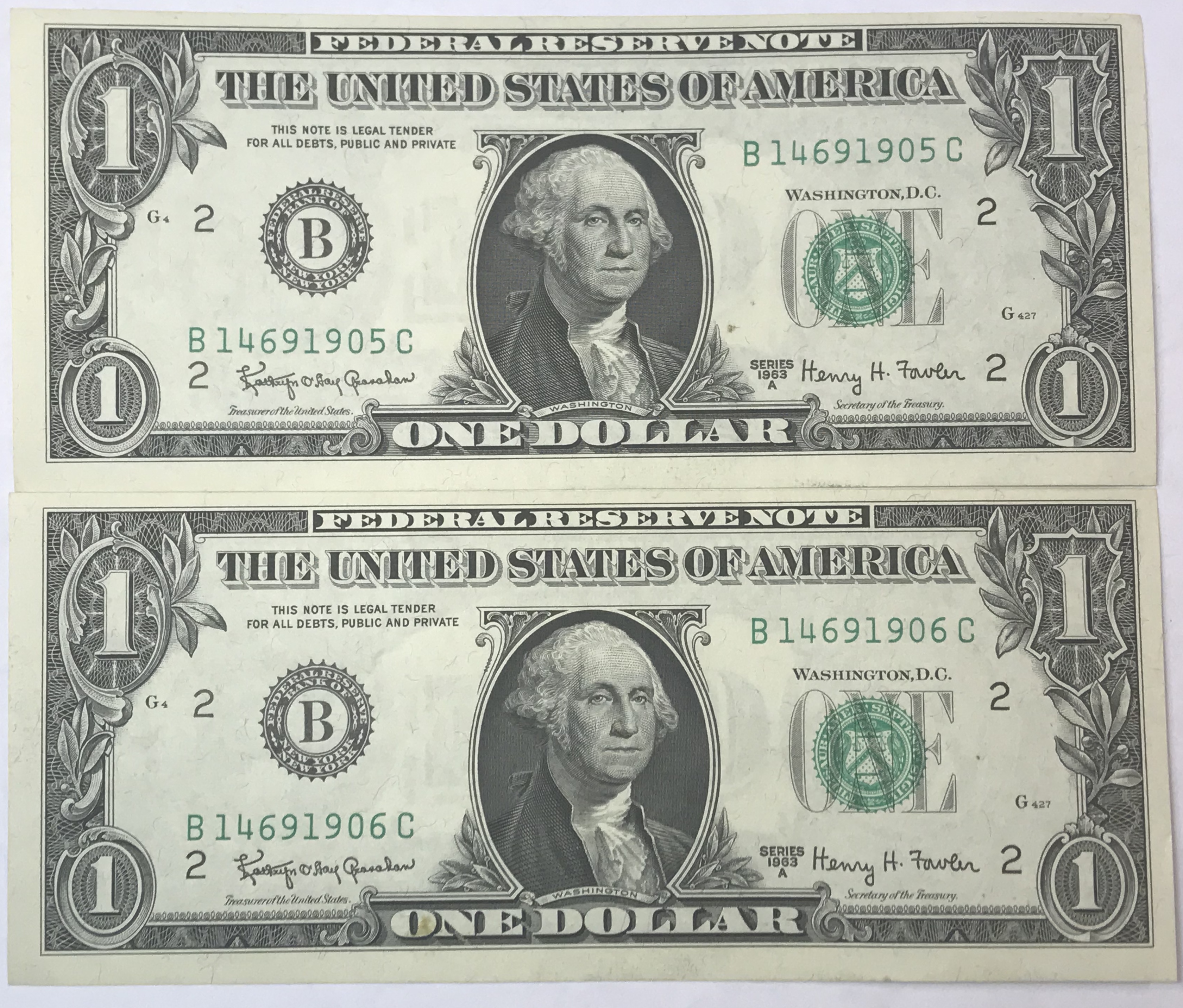 CONSECUTIVE NUMBERED 1963A $1 Federal Reserve Notes - High Grade Crisp ...