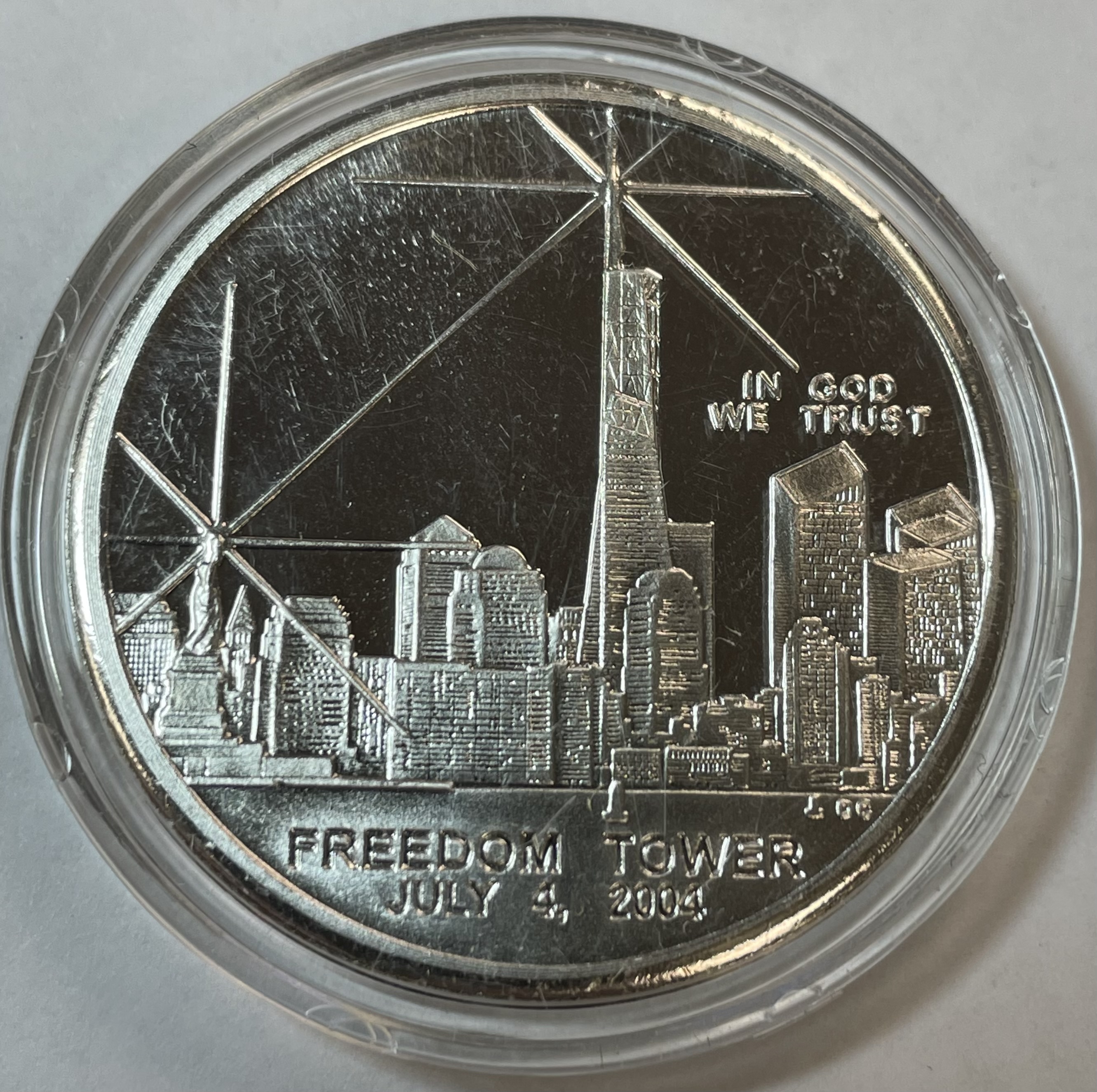 2004 Freedom Tower Commemorative Coin Clad in 100 Mils of Silver ...