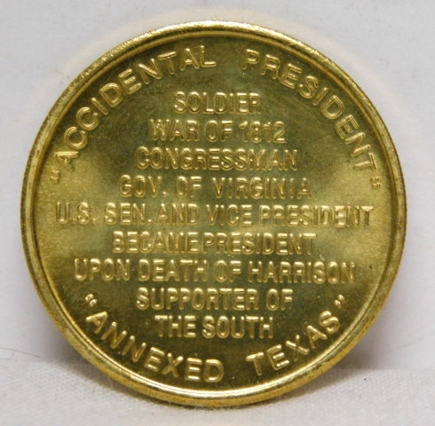 John Tyler Brass Commemorative Coin/Medallion - 28.5 mm Diameter ...