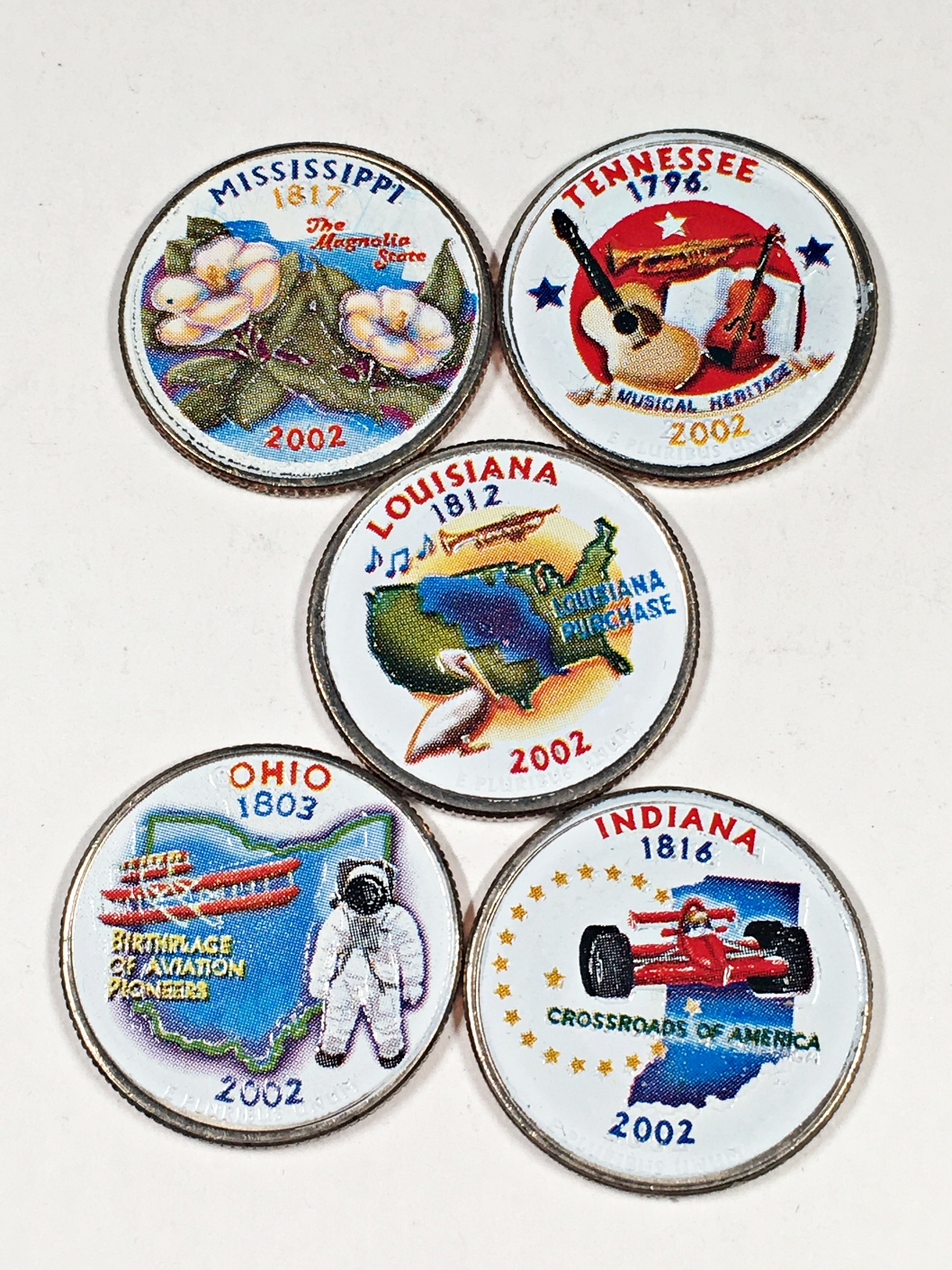 All Five 2002 Colorized Commemorative State Quarters*Tenn., Miss ...