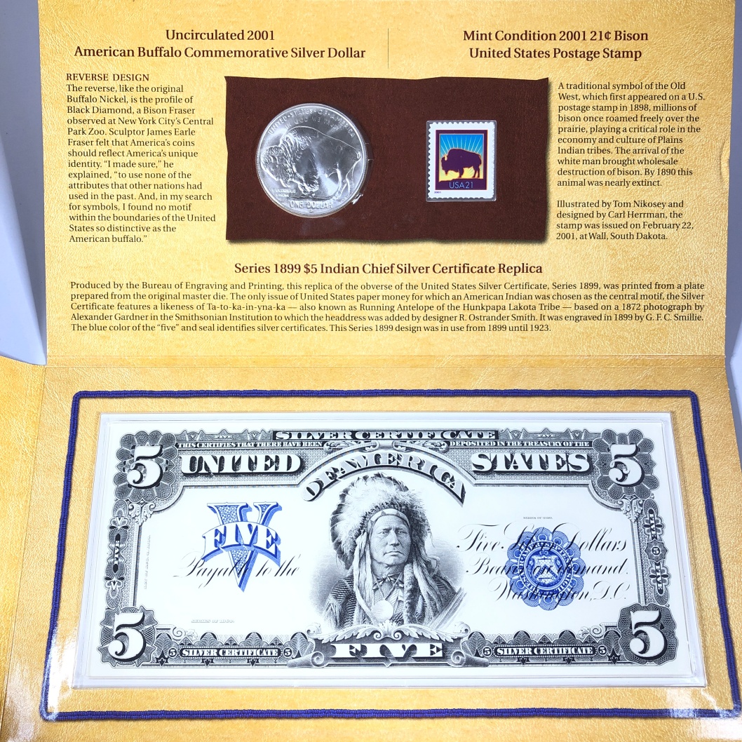 American Buffalo Coin & Currency Set*2001 Commemorative Silver $1, 1987 ...