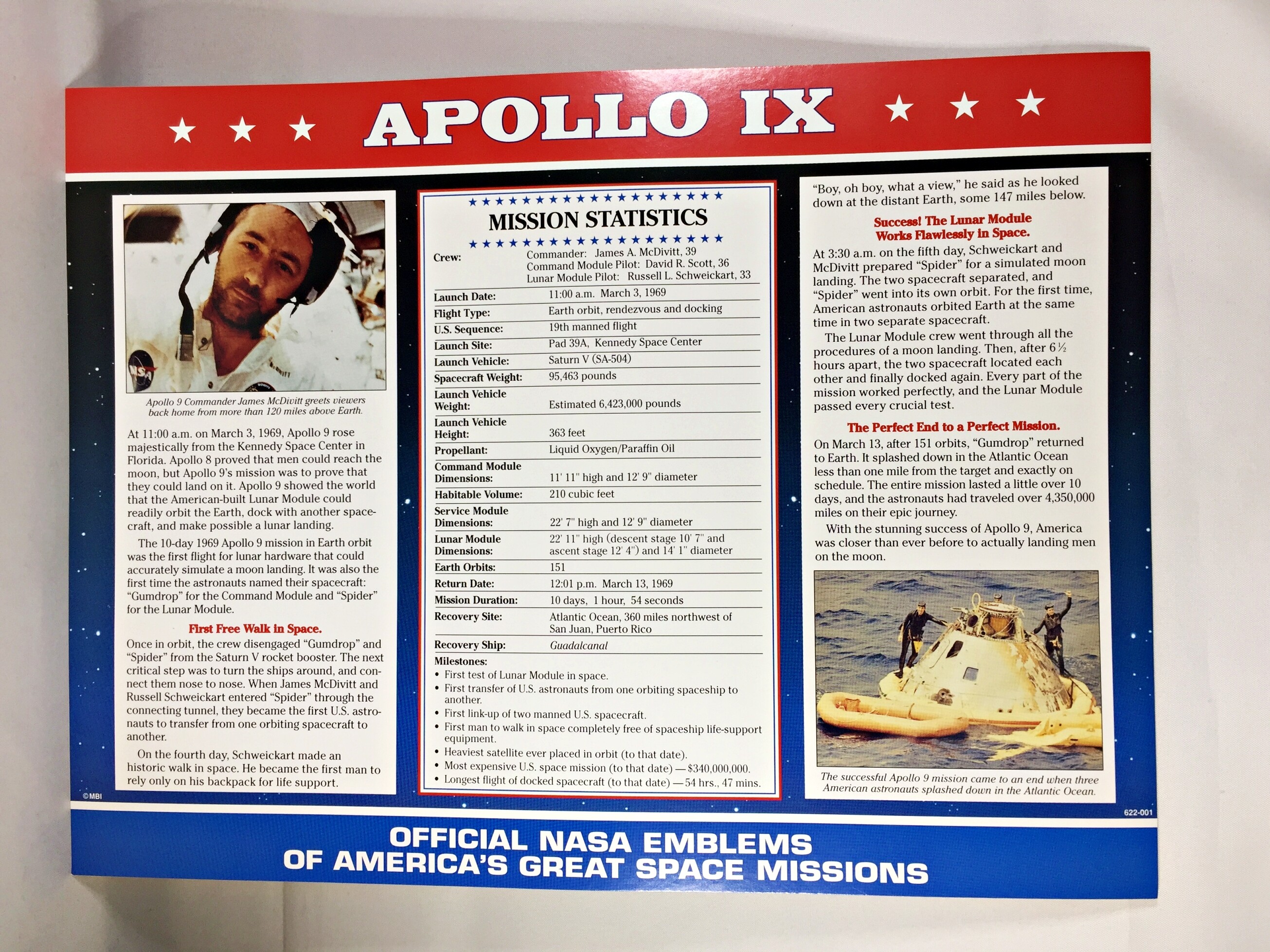 APOLLO IX (Spider/Gumdrop) NASA Space Mission Emblem Patch*Encased in 9 ...