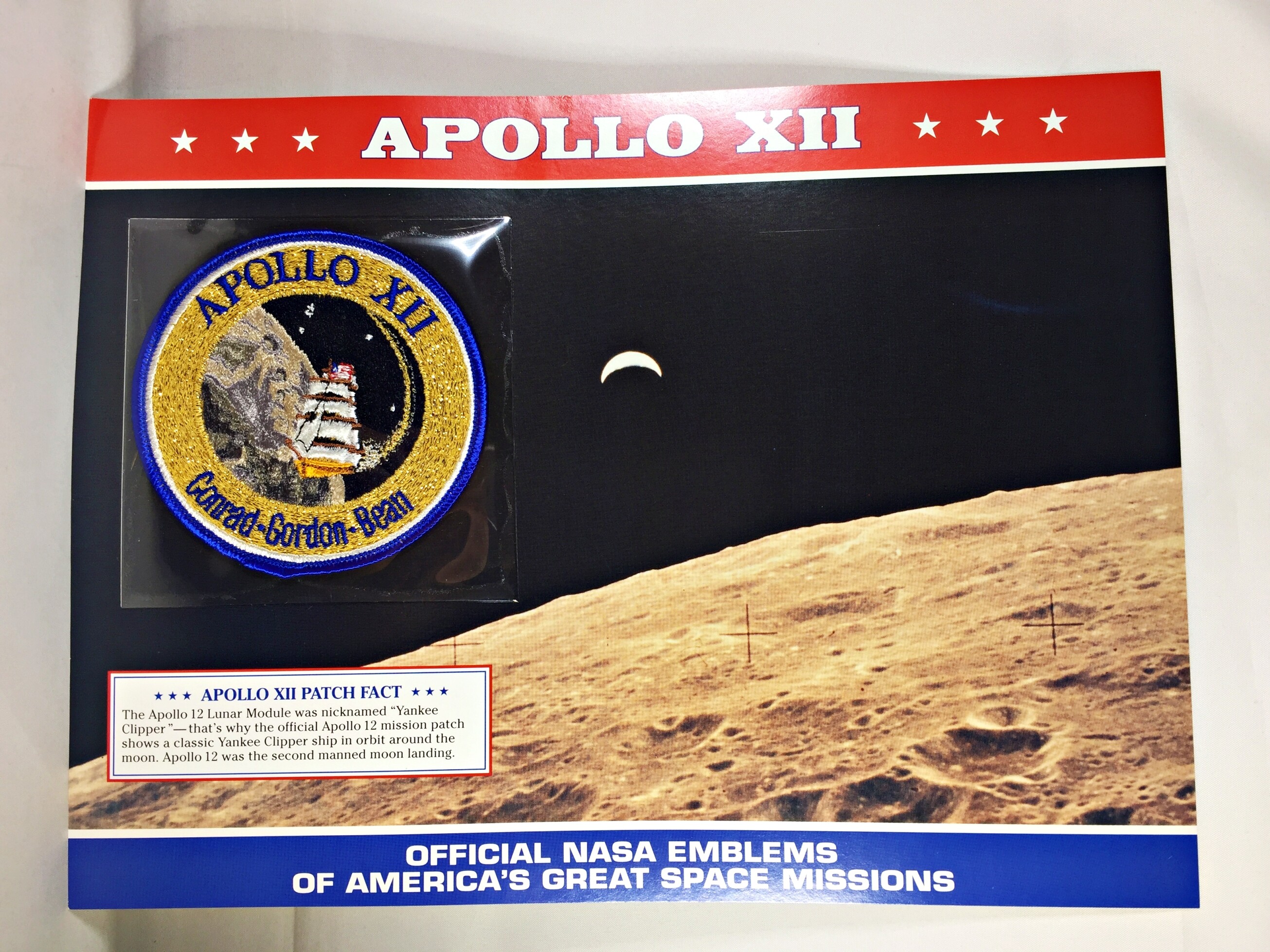 APOLLO XII (Yankee Clipper Ship) NASA Space Mission Emblem Patch*Encased in 9" x 11" Historical ...