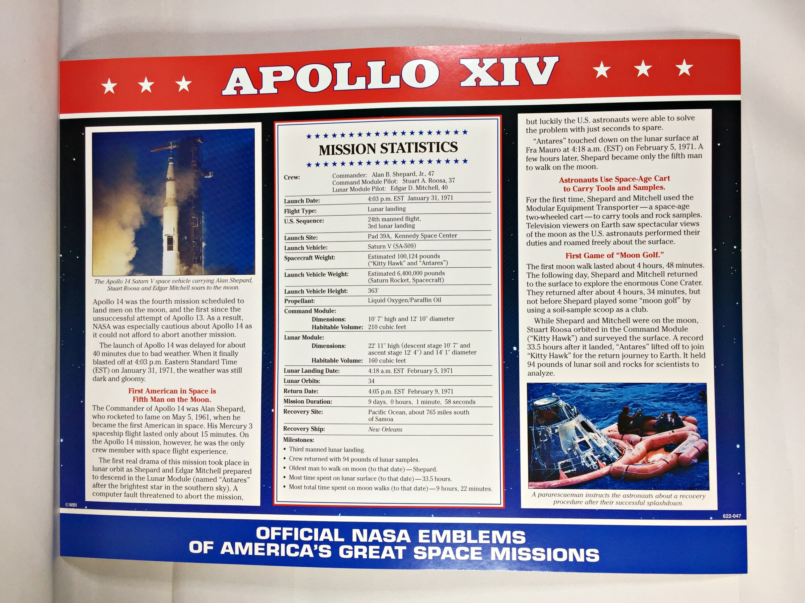 APOLLO XIV (Shepard-Roosa-Mitchell) NASA Space Mission Emblem Patch ...