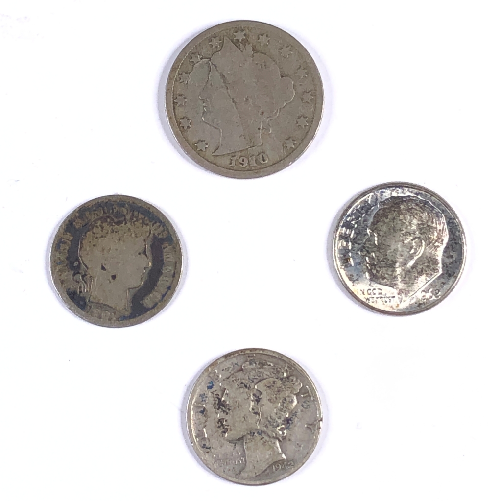 Assorted Silver Coins and One Liberty Head "V" Nickel: Barber, Mercury ...