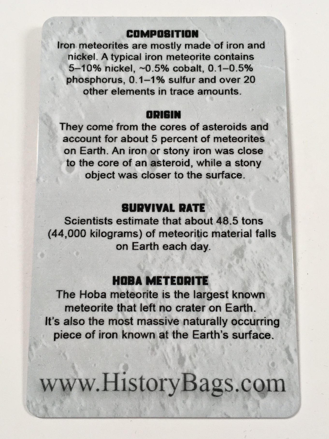 Authentic Iron Meteorite Fragments*On Historical Information Card ...