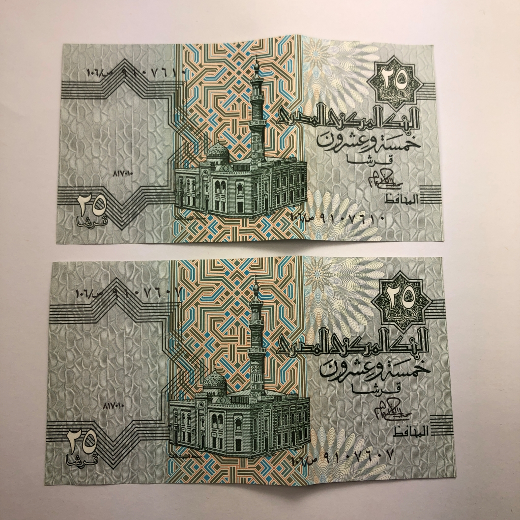 Bank of Egypt 25 Piastres Banknotes in Protective Sleeve | Property Room
