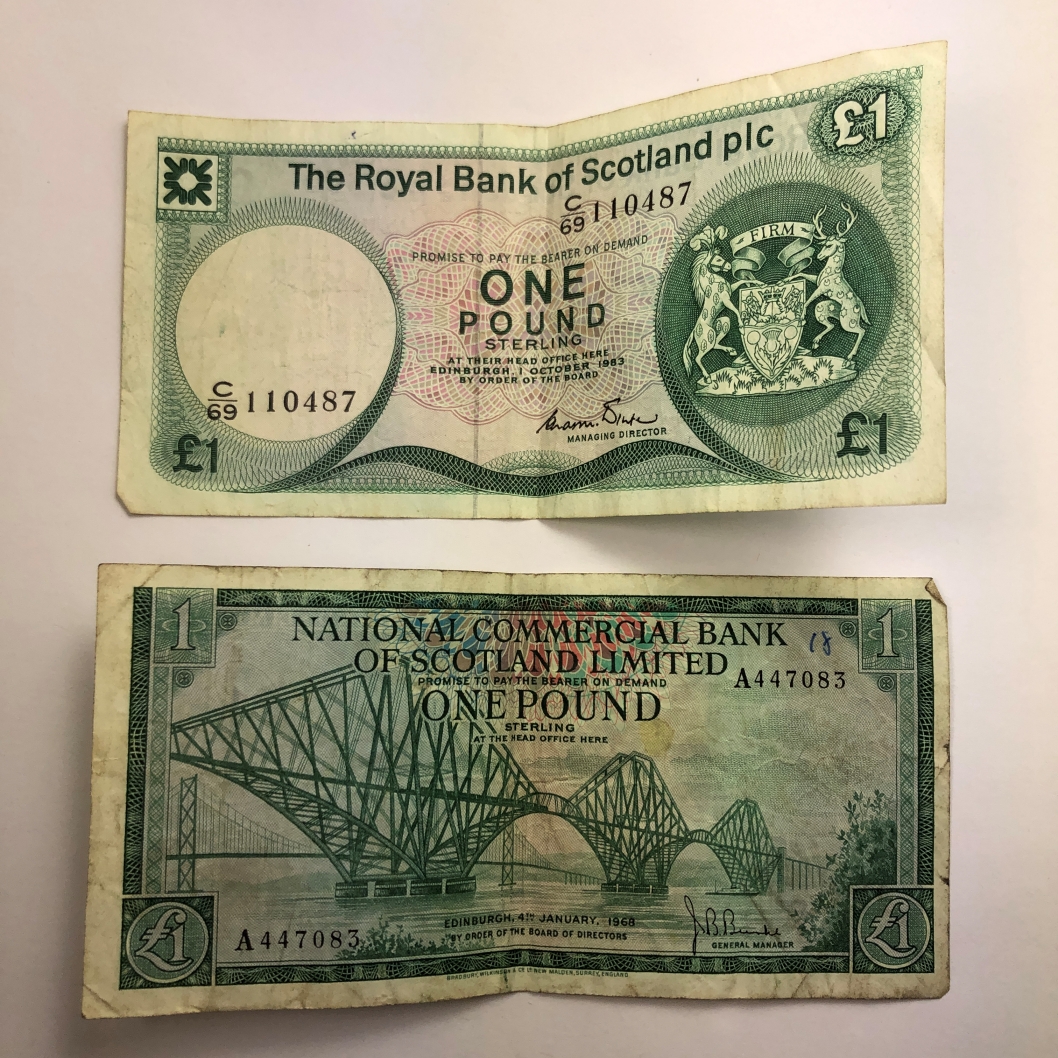 Bank of Scotland 1 Pound Lot of 2 Banknotes in Protective Sleeve ...