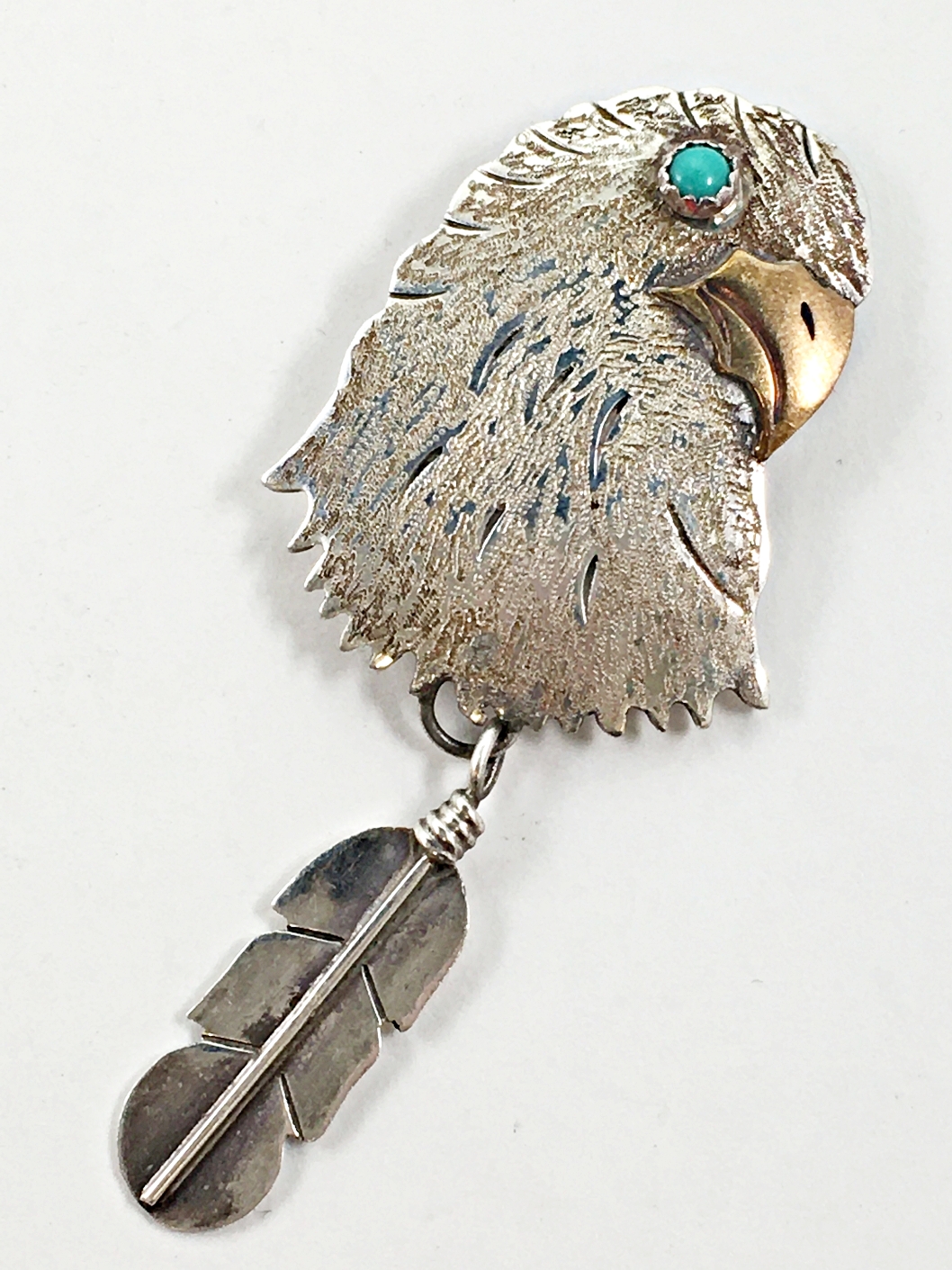 Beautiful Sterling Silver Bald Eagle Pin w/ Hanging Feather and Gold ...