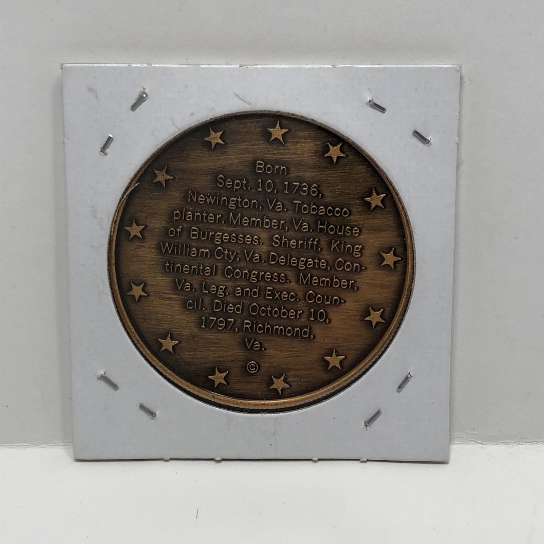 Carter Braxton Commemorative Medallion*Member of Virginia Legislature*1 ...