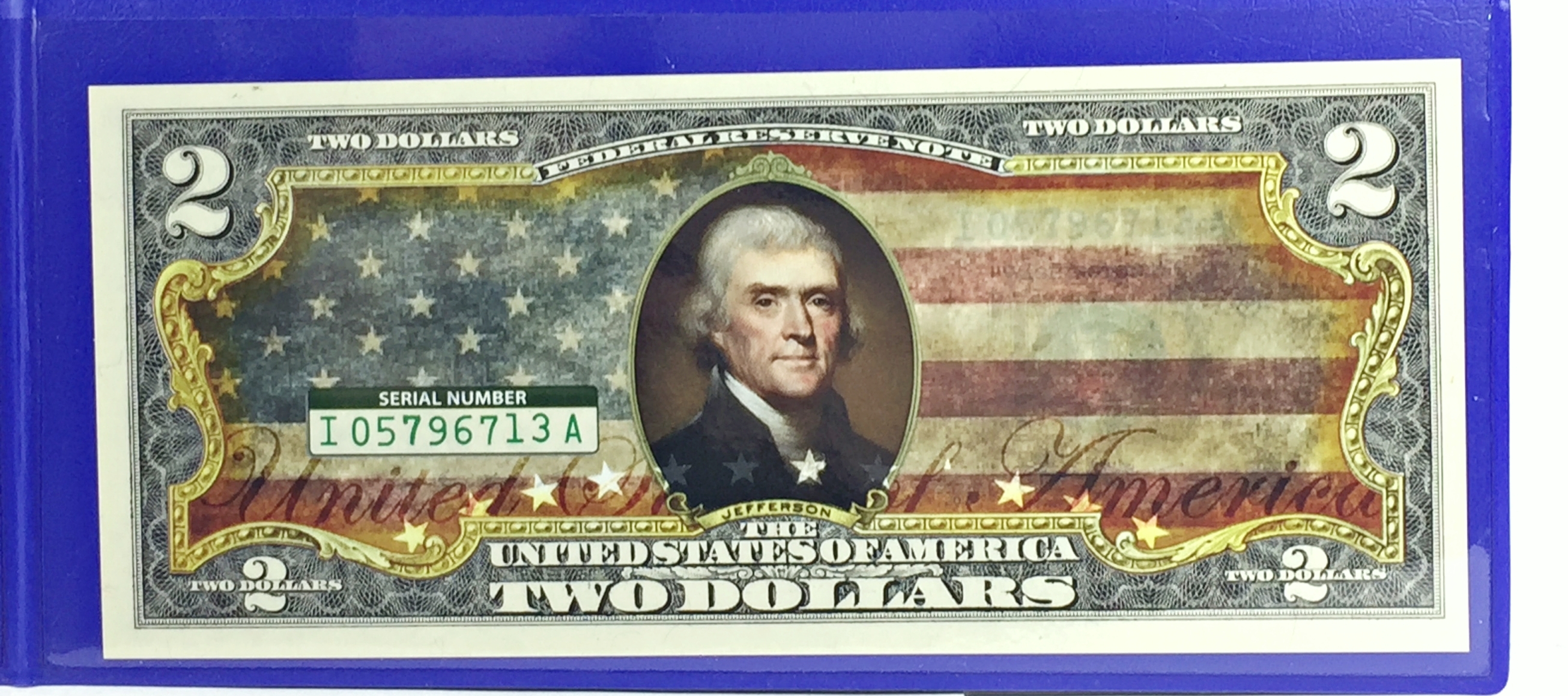 Colorized $2 Federal Reserve Note Commemorating the Flag of the United ...