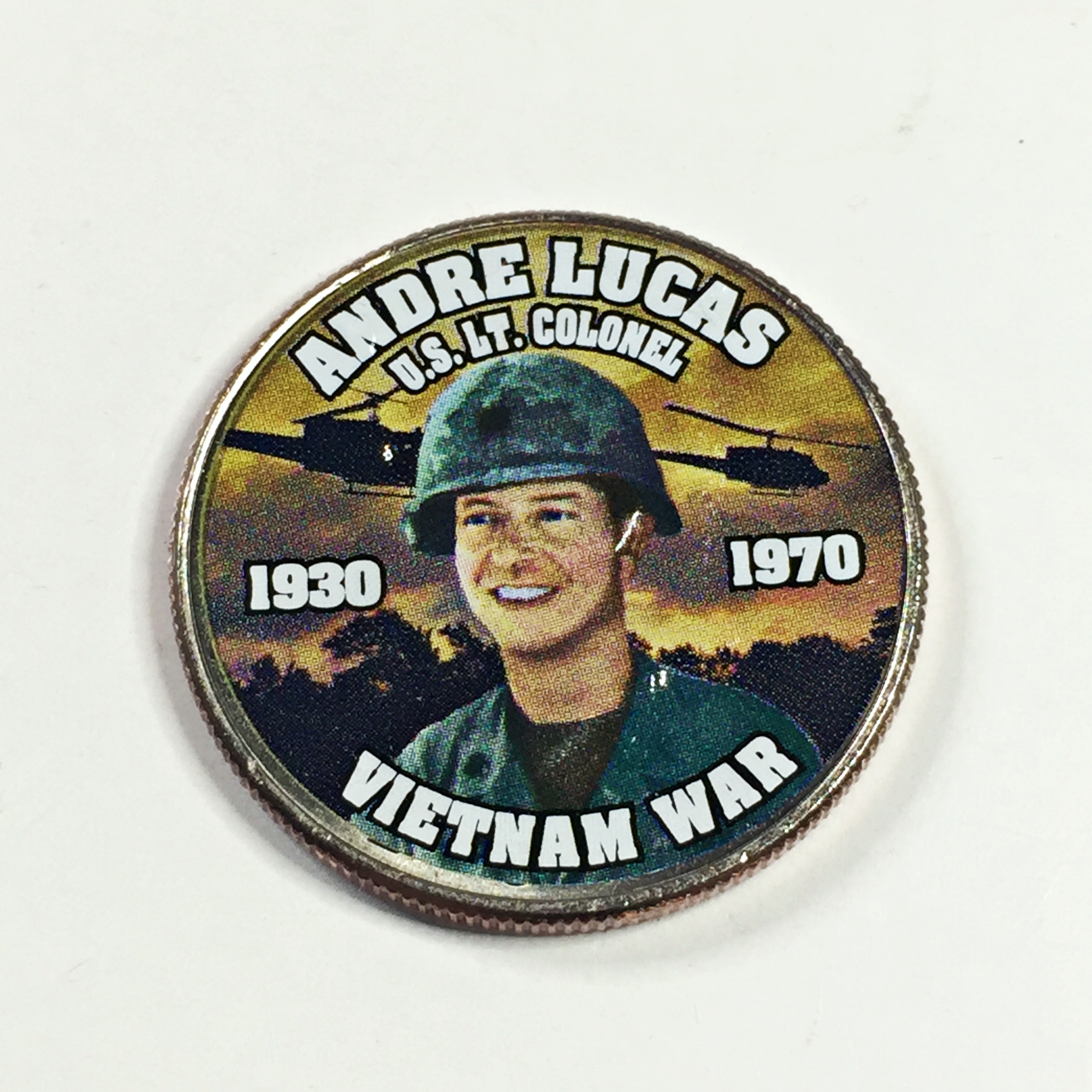Colorized Kennedy Half Dollar Commemorating Lt Col Andre Lucas; Vietnam ...