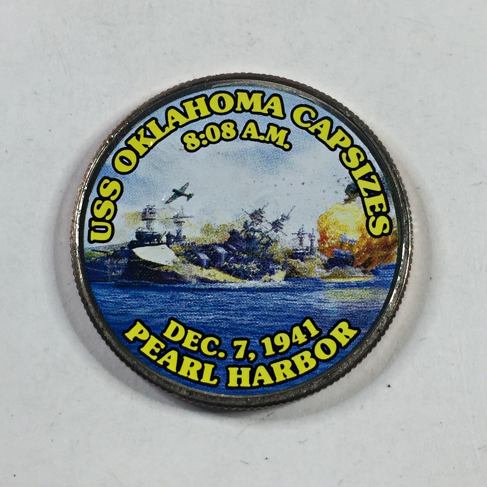 Colorized Kennedy Half Dollar Commemorating the USS Oklahoma Capsizing ...