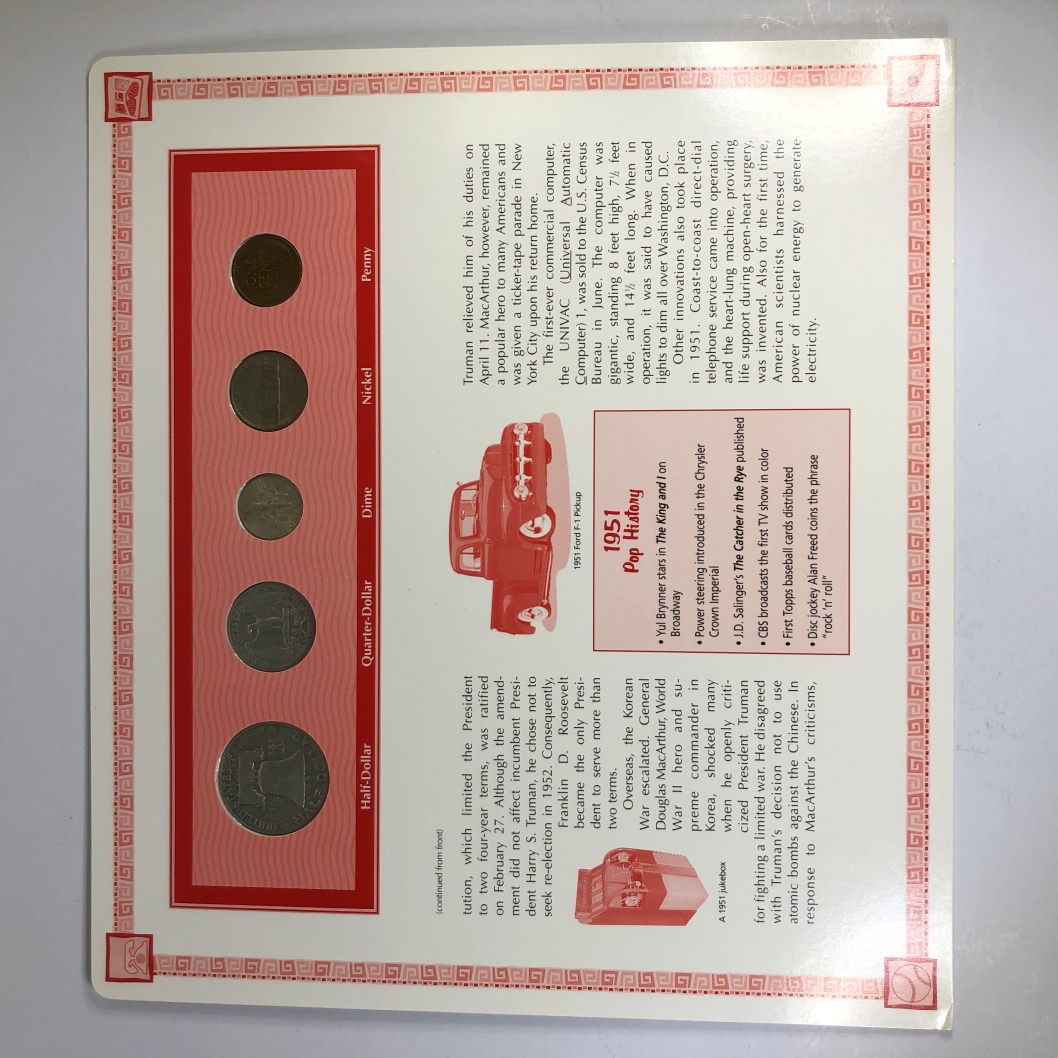 Complete Set of Coins of 1951 Including Silver Half Dollar, Quarter and ...