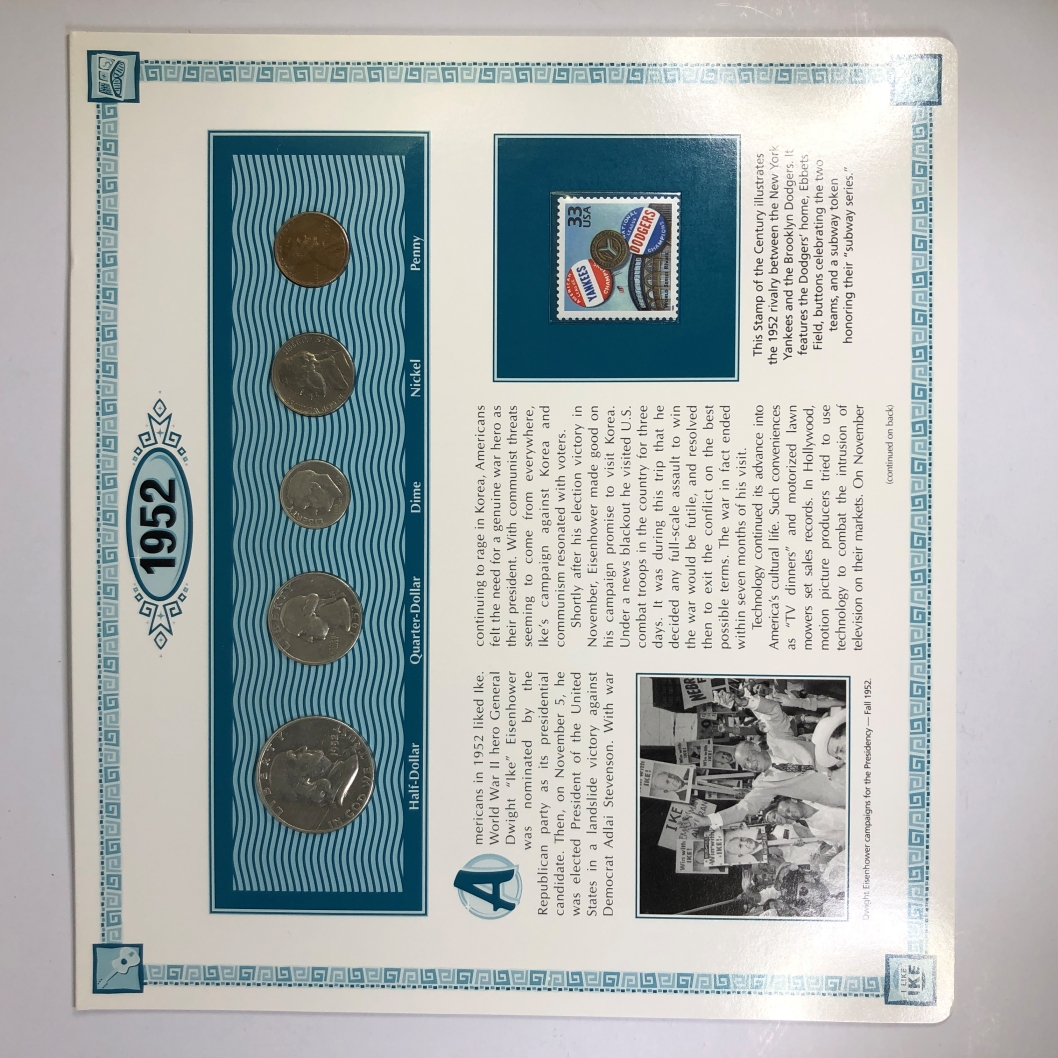 Complete Set of Coins of 1952 Including Silver Half Dollar, Quarter and ...