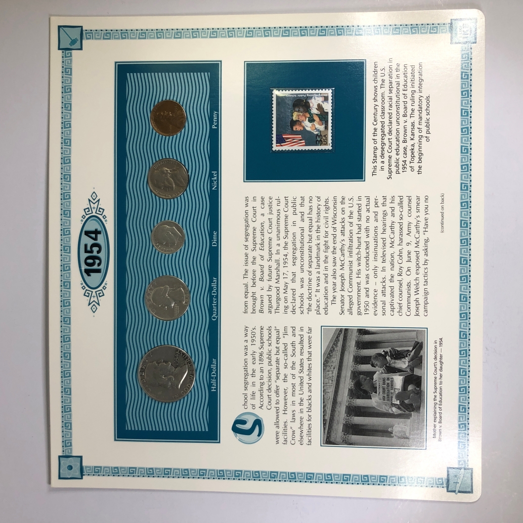 Complete Set of Coins of 1954 Including Silver Half Dollar, Quarter and ...