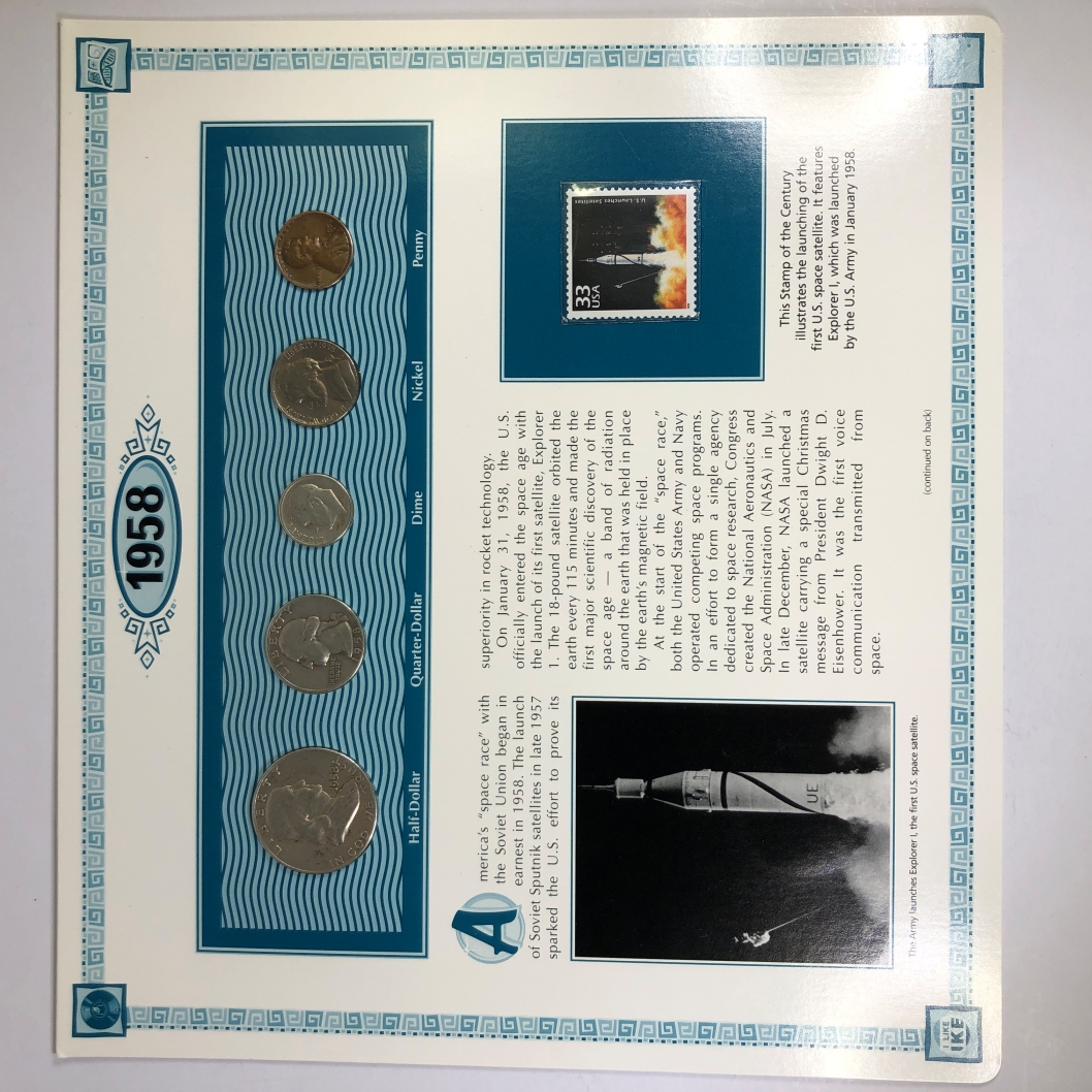 Complete Set of Coins of 1958 Including Silver Half Dollar, Quarter and ...