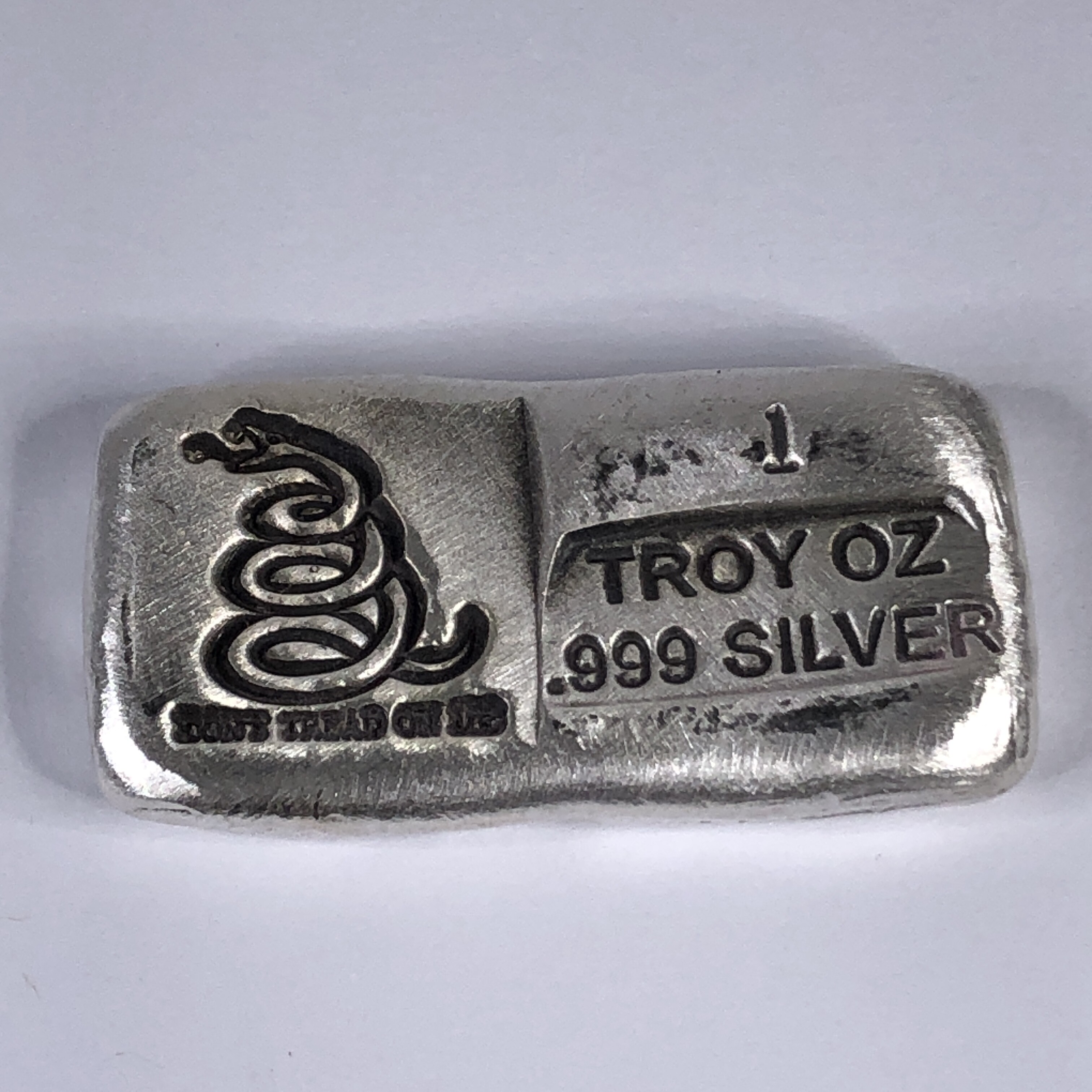 Don't Tread on Me Snake 999 Silver Ingot Bar Hand Poured | Property Room