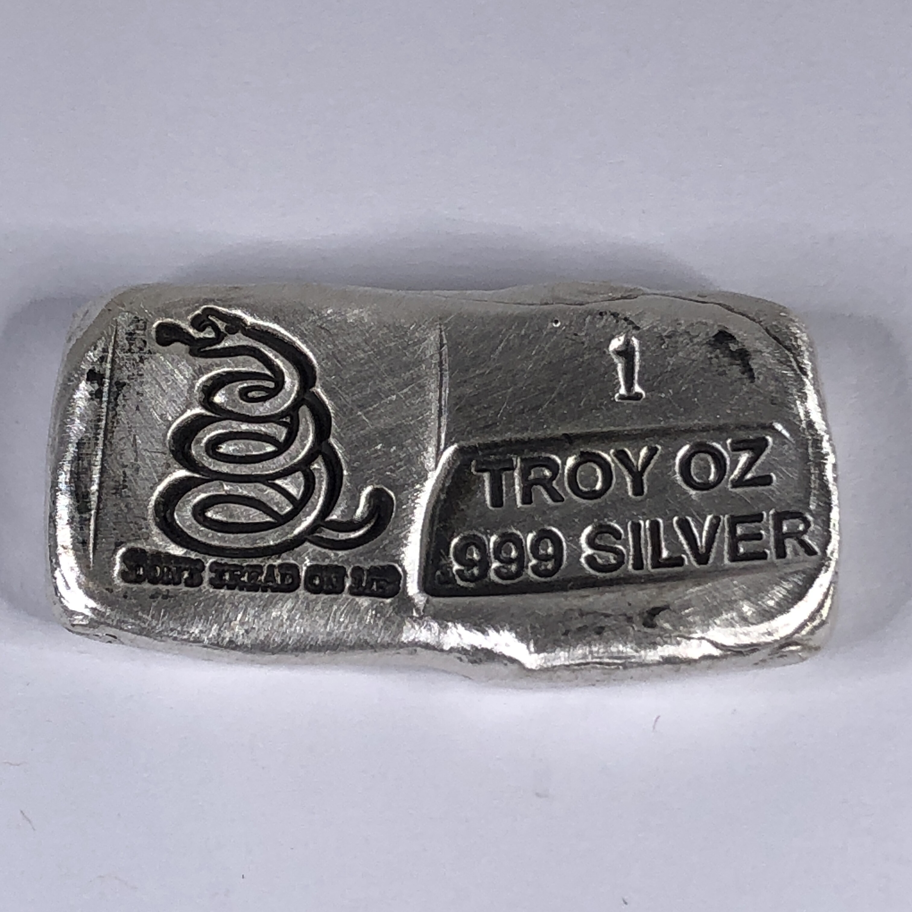 Don't Tread on Me Snake 999 Silver Ingot Bar Hand Poured | Property Room