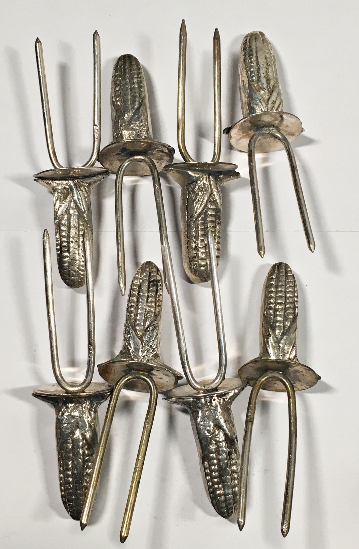 Eight (8) Silver Layered Corn Cob Holders*Nice! | Property Room