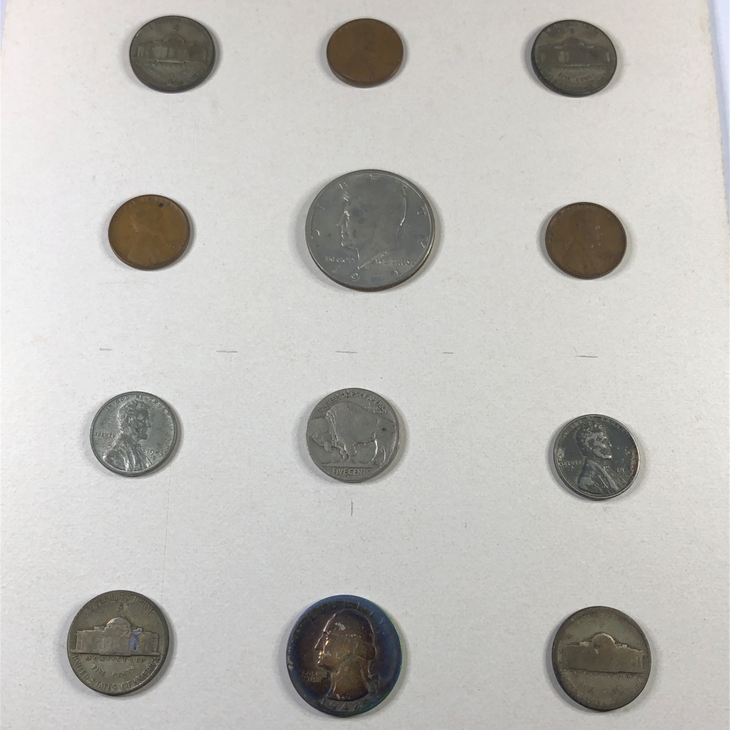 Vintage Coin Collection Board Featuring Silver Coins Buffalo Nickels ...