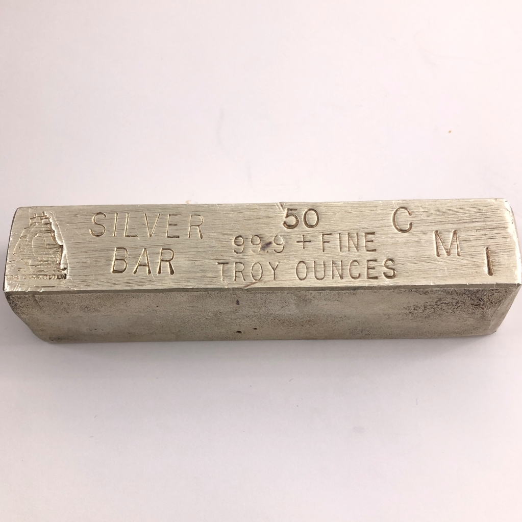 Fifty (50) Troy Ounces .999+ Fine Silver Bar*USS Constitution Design ...