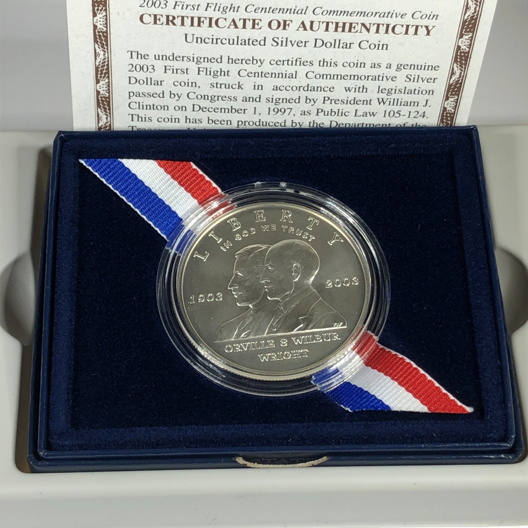 First Flight Commemorative Silver Dollar Coin in Original Packaging ...