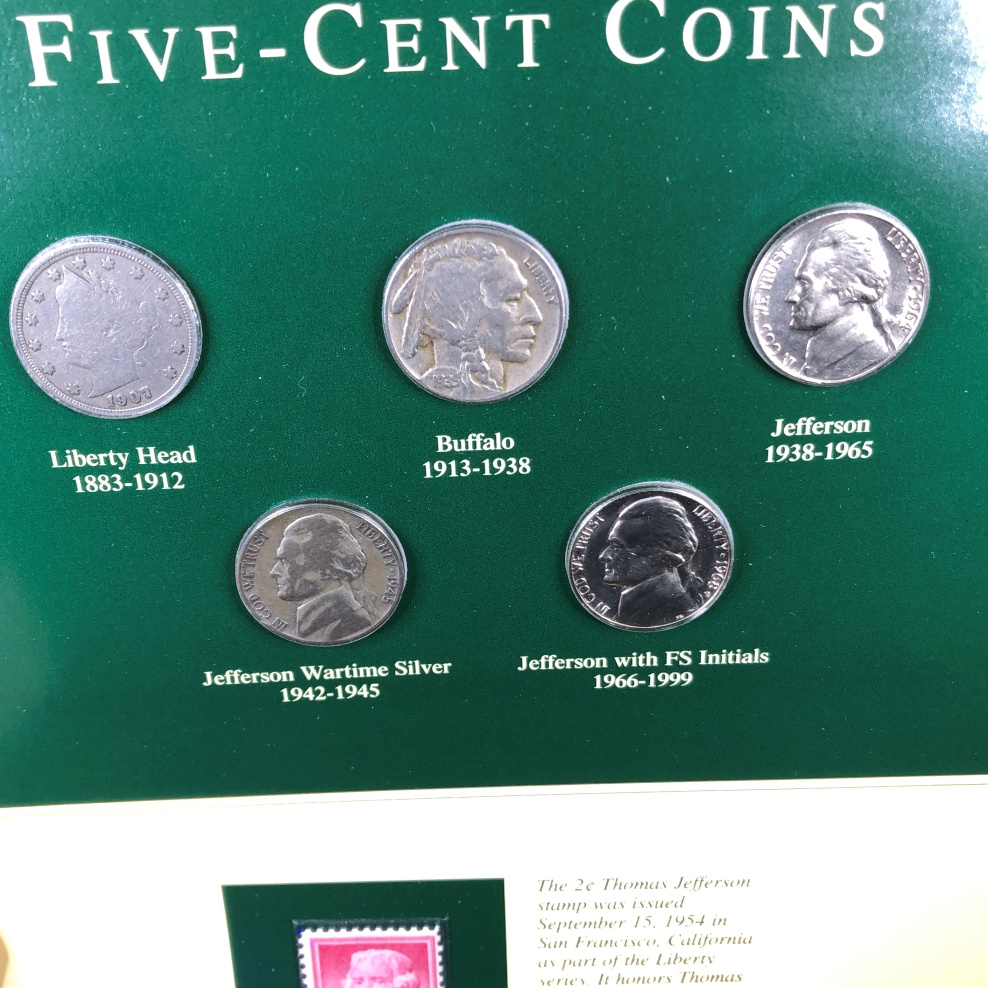 Five Cent Coins Plus 1954 Commemorative Stamp*Liberty Head Nickels ...