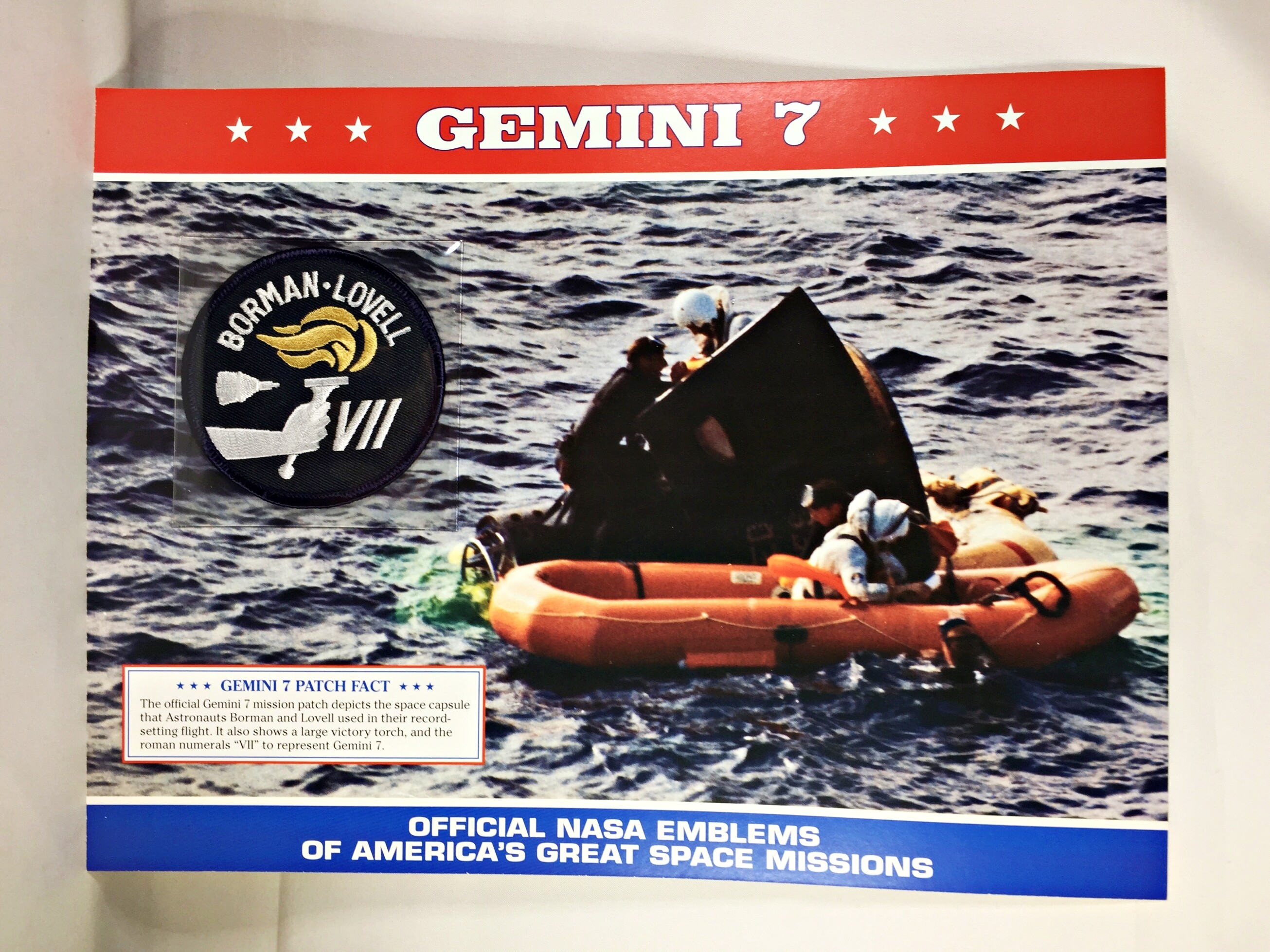 GEMINI 7 (Victory Torch) NASA Space Mission Emblem Patch*Encased in 9" x 11" Historical Story ...
