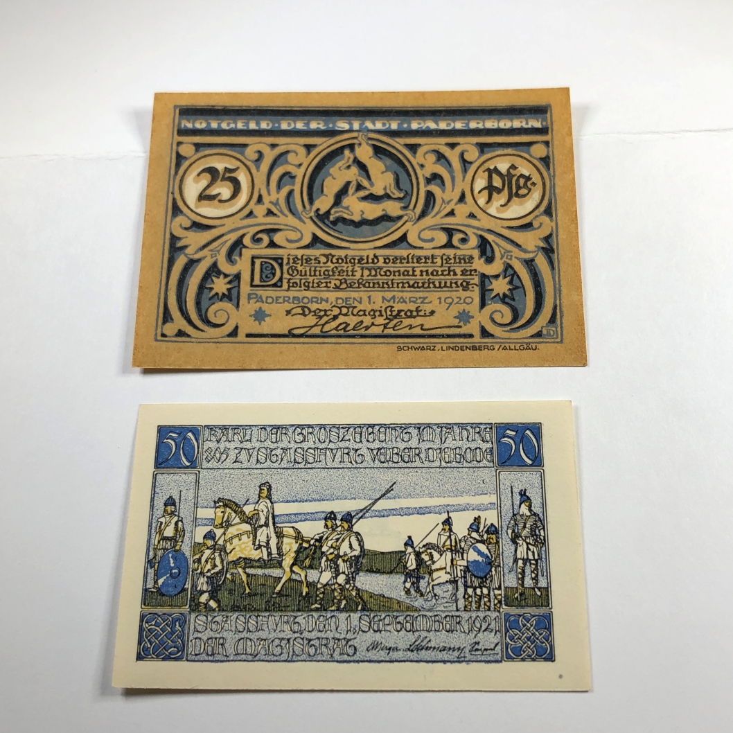 German Notgeld: Lot of 2 World Currency Lot of 2 in Protective Sleeve ...