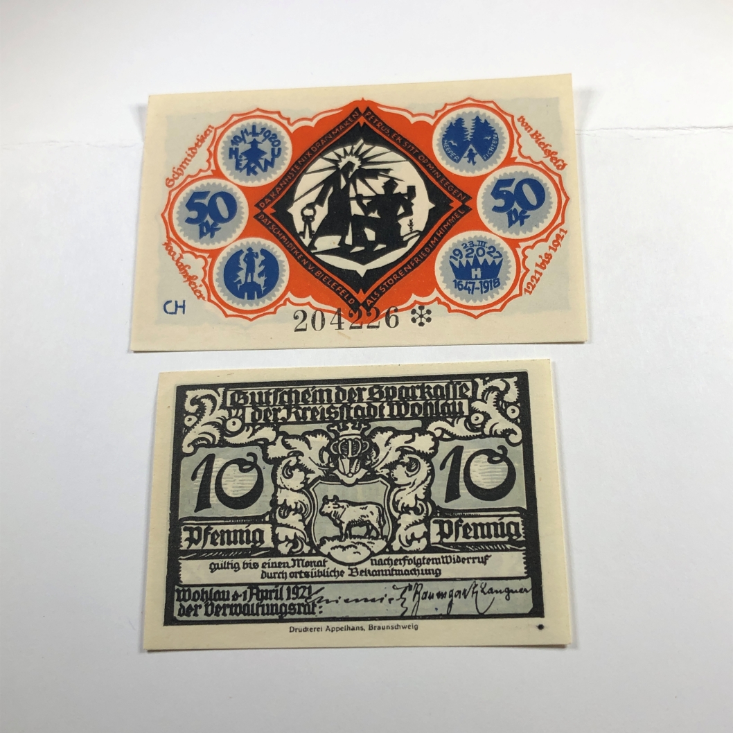 German Notgeld: Lot of 2 World Currency Lot of 2 in Protective Sleeve ...