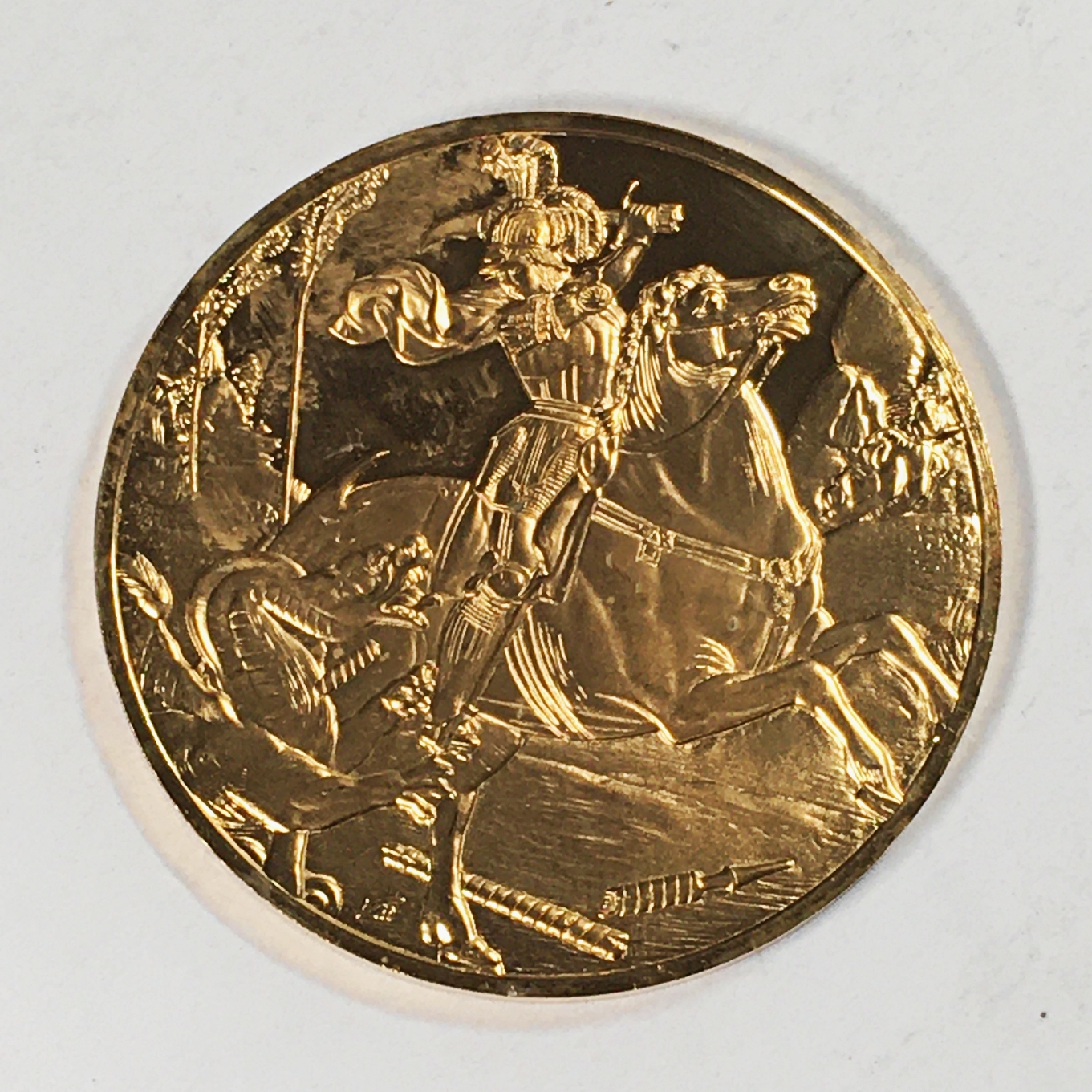 Gold Electro-plated Sterling Silver Medallion*St. George/Dragon*31.5 ...