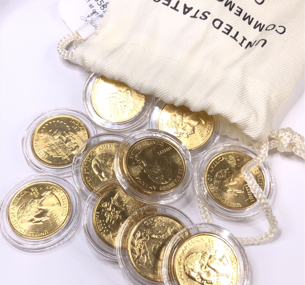 Gold Layered State Quarters (10) in Protective Capsule White Cloth Coin ...