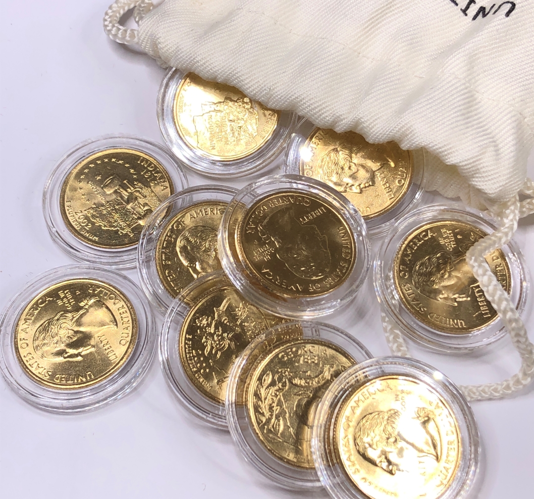 Gold Layered State Quarters (10) in Protective Capsule White Cloth Coin ...