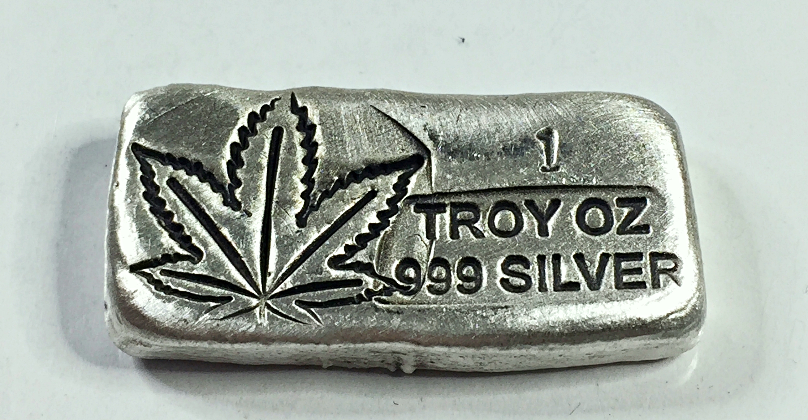 Hand Poured 1 Troy Ounce .999 Silver Bar*Marijuana Leaf | Property Room