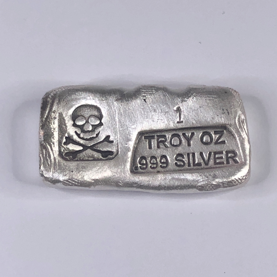 Hand-poured 1 Troy Ounce .999 Silver Bar*Skull & Bones | Property Room