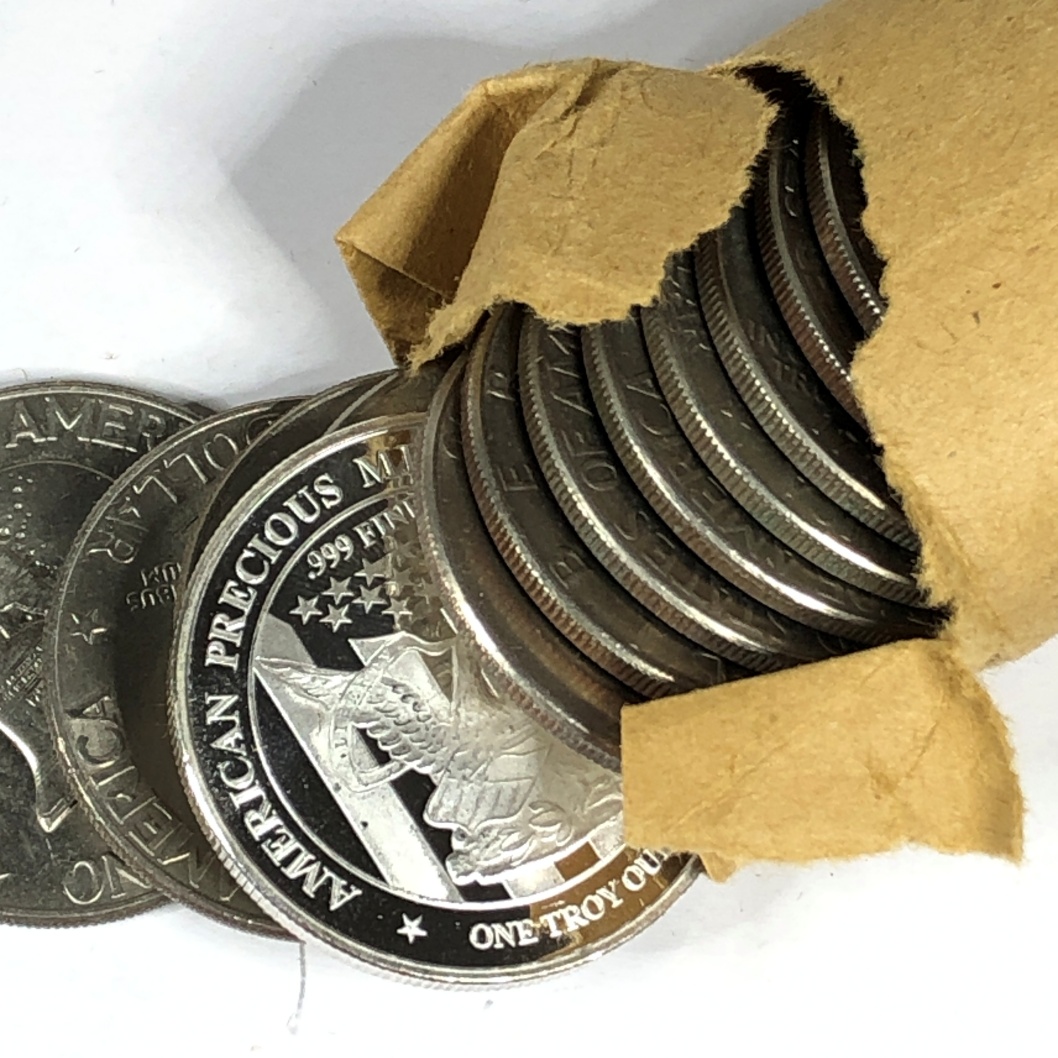 Ike Dollar Roll with One Troy Ounce .999 Fine Silver APMEX Round ...