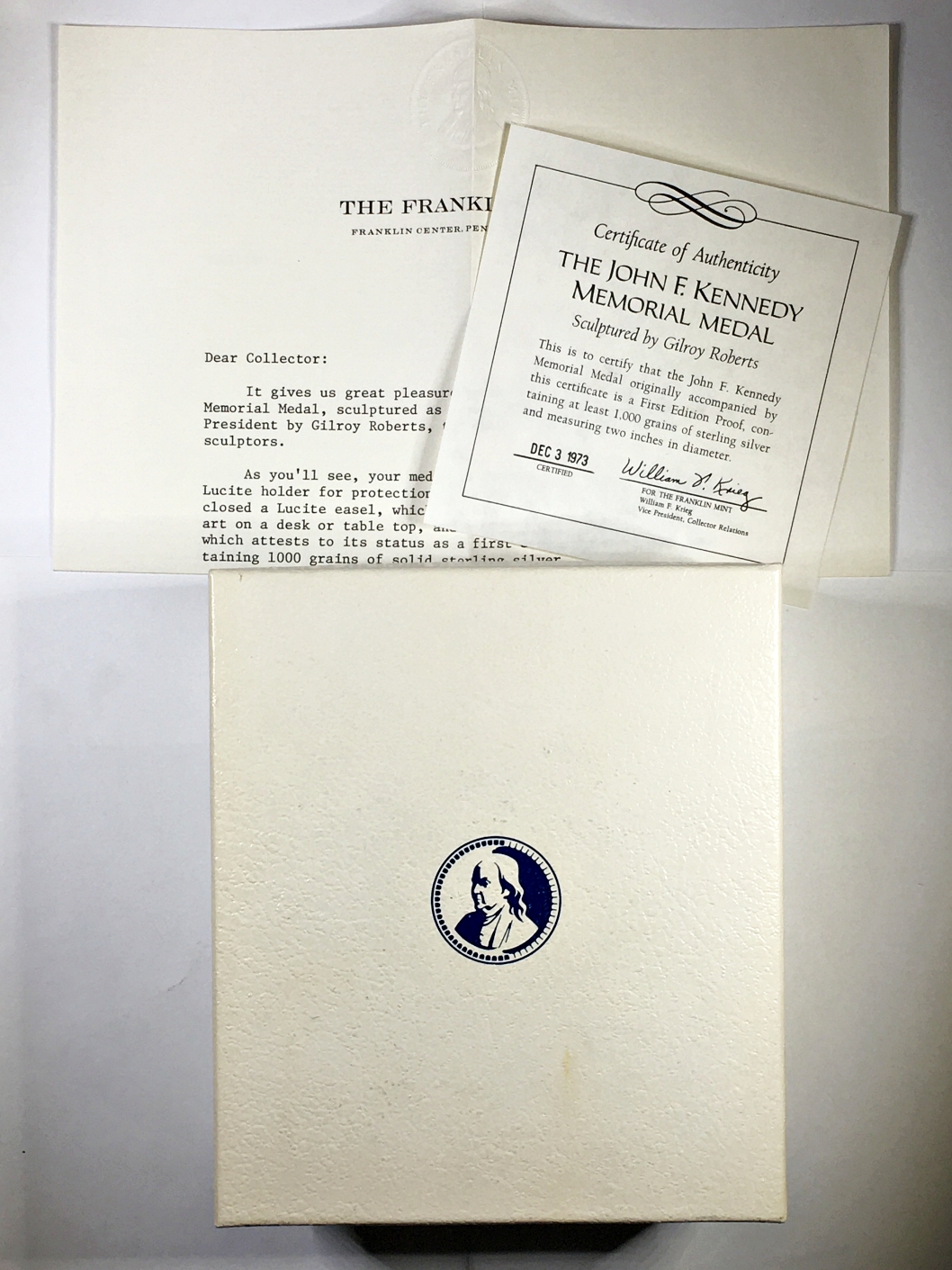 John F. Kennedy Sterling Silver Proof Commemorative Memorial Medallion ...