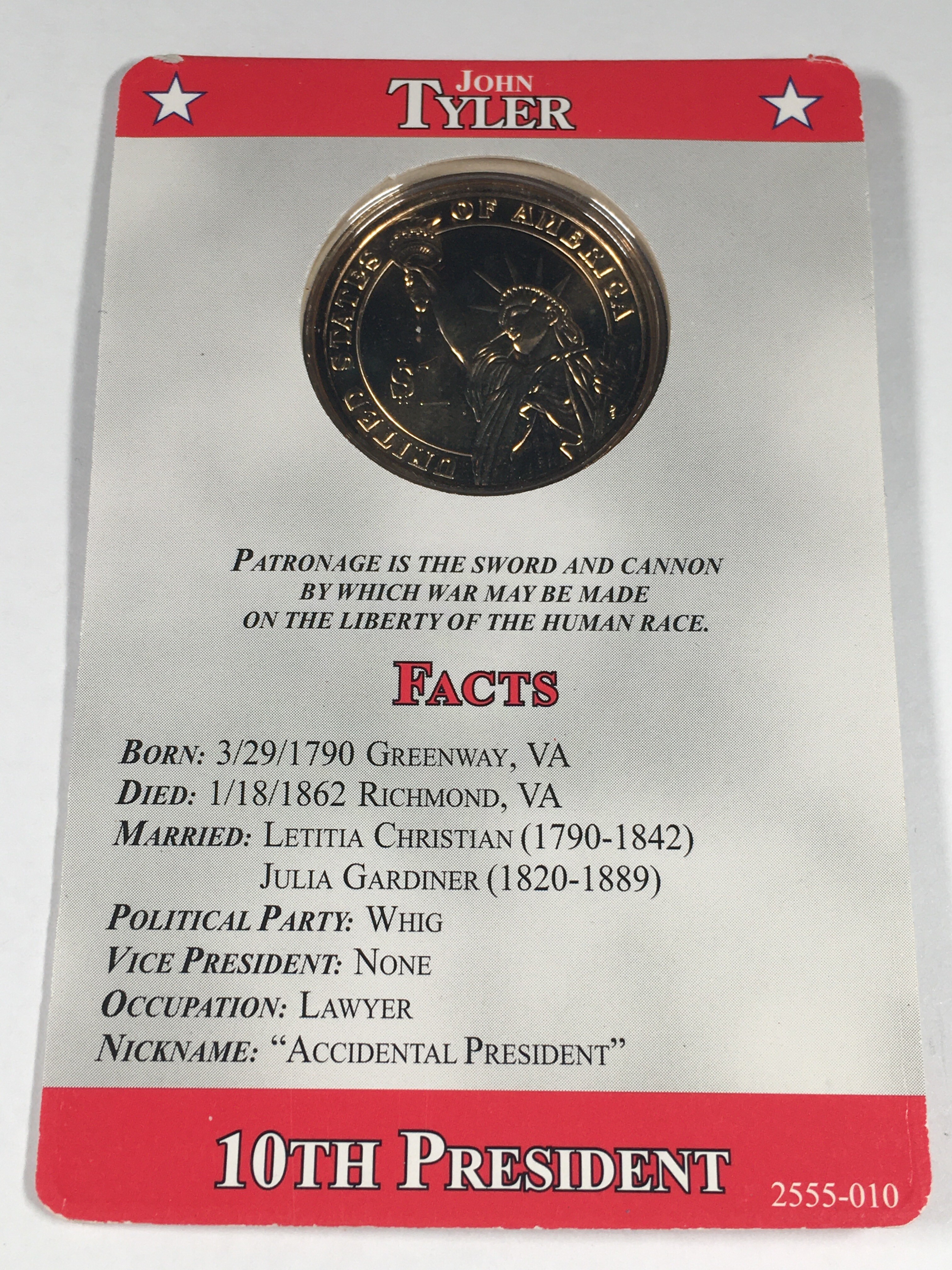 John Tyler Presidential Commemorative Dollar*Brilliant Uncirculated ...