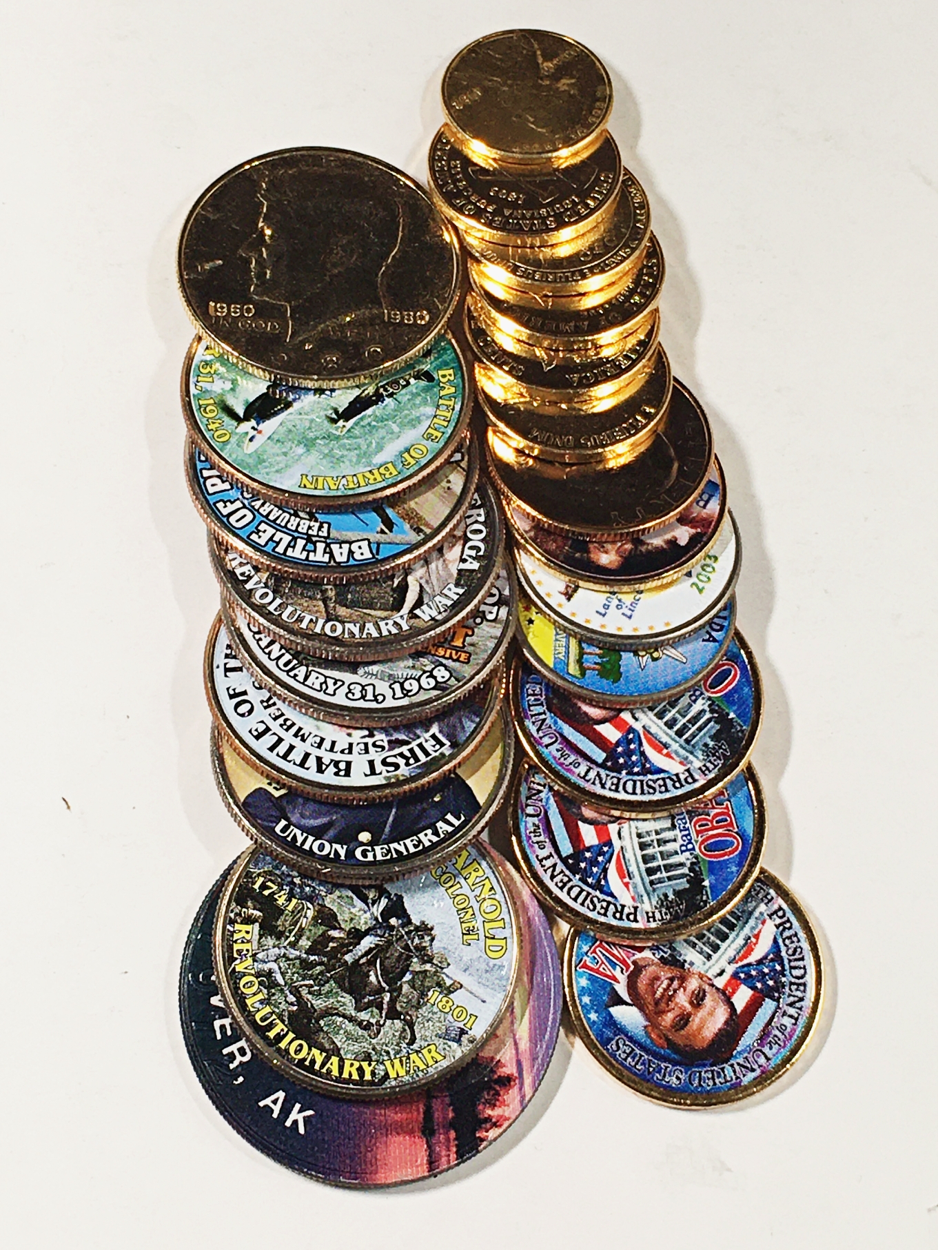 Large Lot of 24K Gold Layered and Colorized US Coins*Half Dollars ...