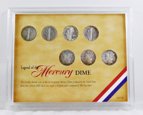 Legend of the Mercury Dime*Seven (7) Silver Mercury Dimes in Protective ...
