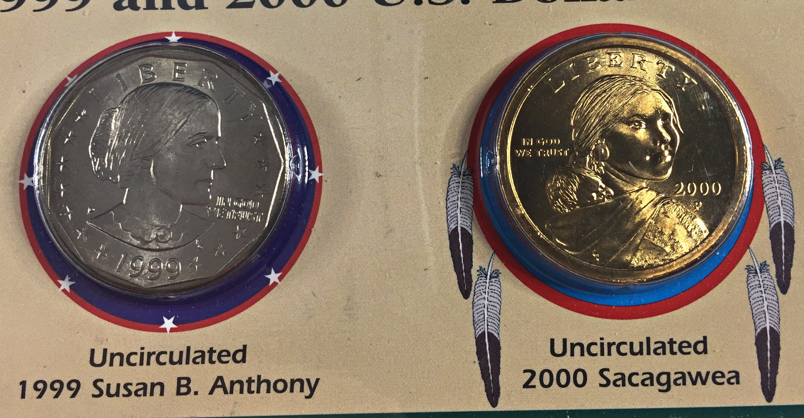 Lo0t of Two Commemorative Coins:1999-P Susan B. Anthony Dollar AND 2000 ...