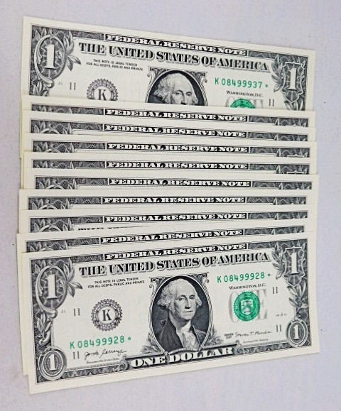 Lot of (10) Consecutive STAR NOTE NOTE REPLACEMENT ERROR 2017 $1 ...