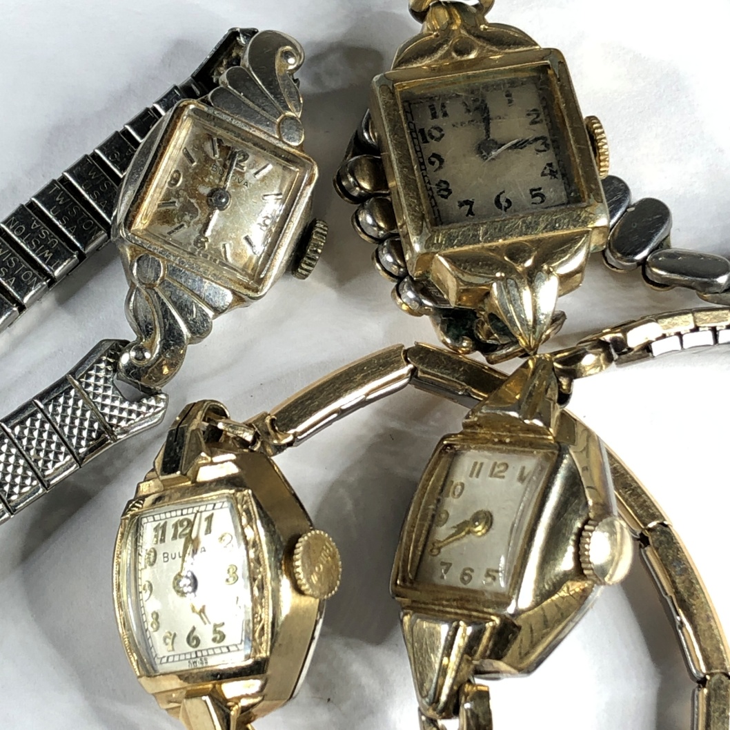 Lot of 10 HT White and Gold Filled Ladies Watches*77 Grams*Scrap or ...